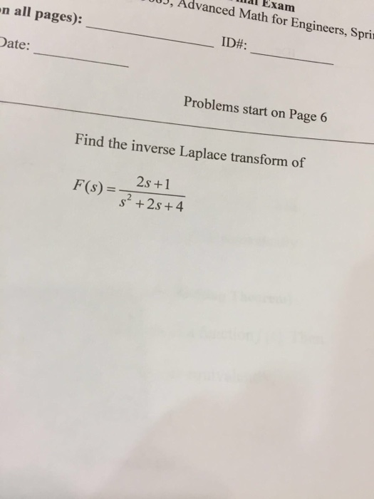Solved Find the inverse Laplace transform of F(s)= | Chegg.com