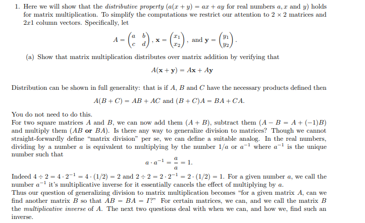 Solved 1. Here we will show that the distributive property | Chegg.com
