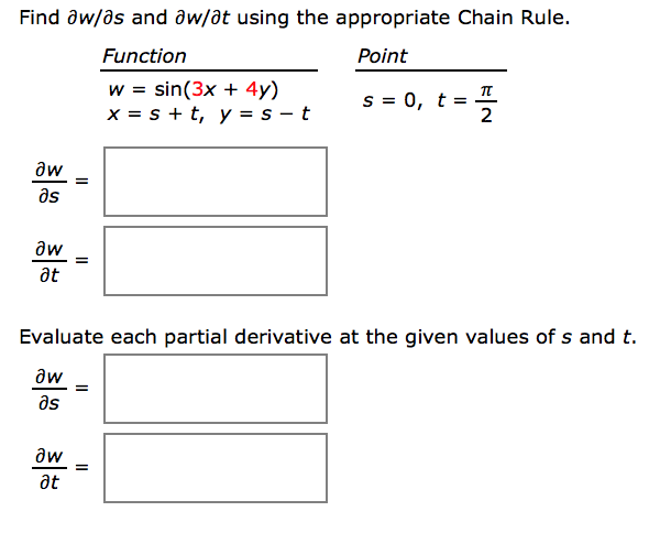 Solved Find w/s and w/t using the appropriate Chain Rule. | Chegg.com
