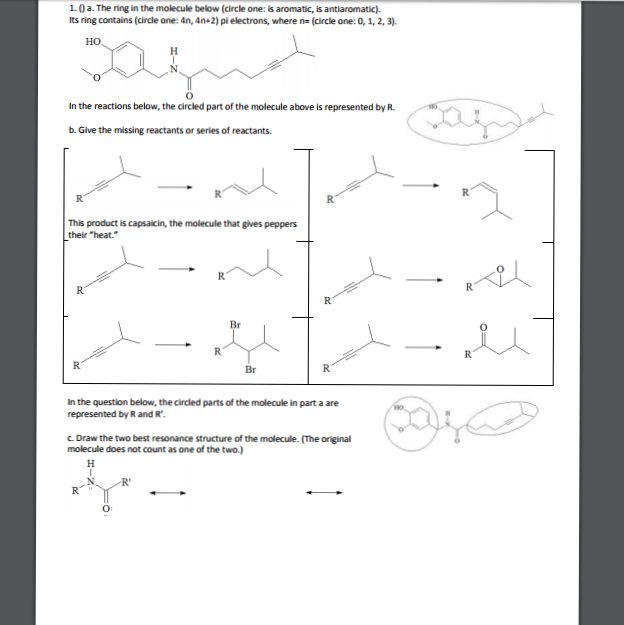 Solved 1.0a. The ring in the molecule below (circle one: is | Chegg.com