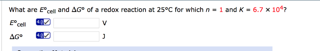 Solved What are E degree_cell and Delta G degree of a redox | Chegg.com