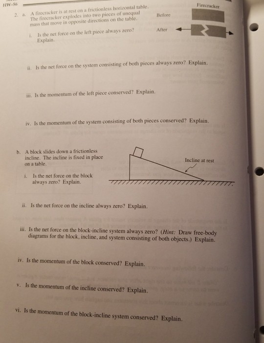 Solved HW-56 Firecracker A firecracker is at rest on a | Chegg.com