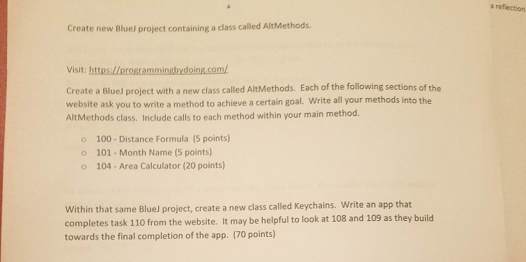 Solved a reflection Create new BlueJ project containing a | Chegg.com