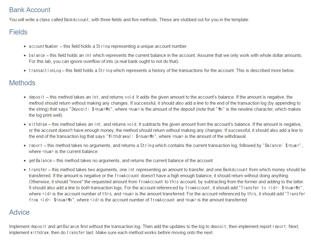 Solved Bank Account You will write a class called | Chegg.com