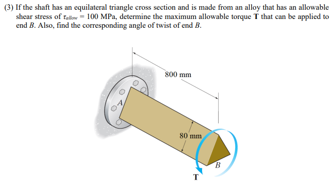 Solved (3) If the shaft has an equilateral triangle cross | Chegg.com