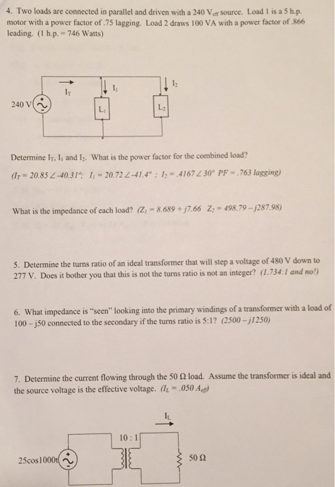Solved Two loads are connected in parallel and driven with a | Chegg.com