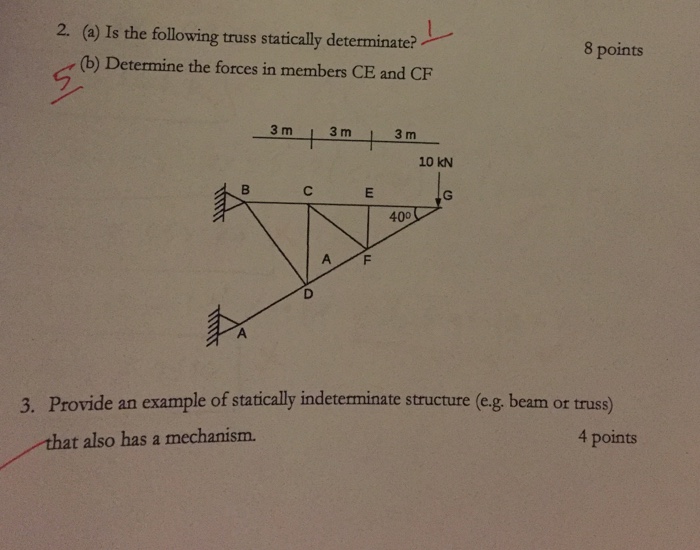 Solved Is the following truss statically determinate? | Chegg.com