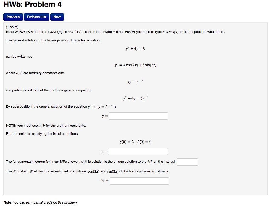 Solved HW5: Problem 4 Previous Problem List Next (1 point | Chegg.com