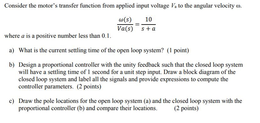 Solved Consider the motor's transfer function from applied | Chegg.com