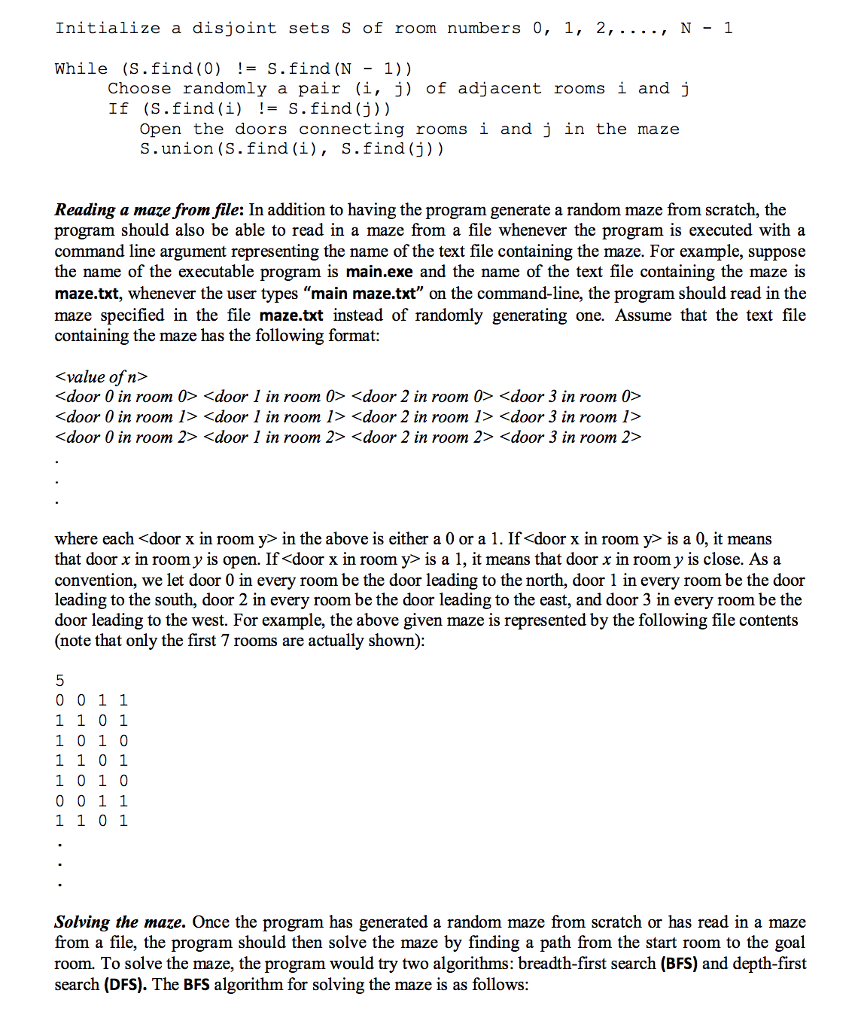 Generate a random two-dimensional square maze whose | Chegg.com