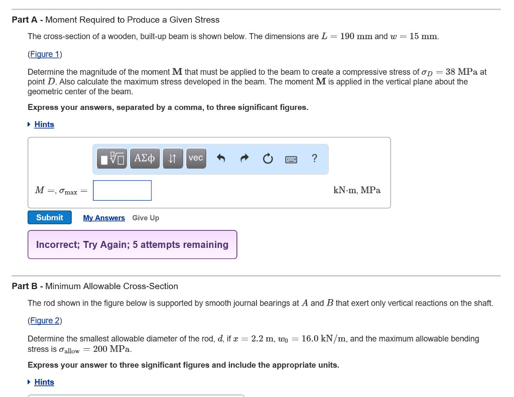 Solved Part A Moment Required to Produce a Given Stress The | Chegg.com