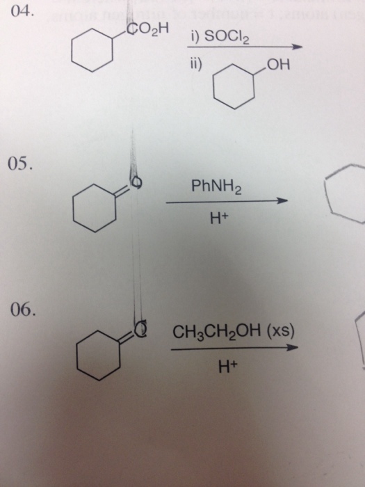 Solved 04. i) OH 05. PhNH2 06. CH3CH2OH (xs) H+ | Chegg.com