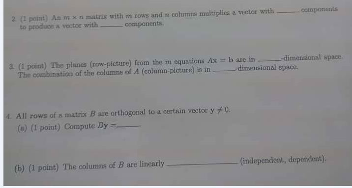 Solved 2 1 Point An M X N Matrix With M Rows And N Columns 