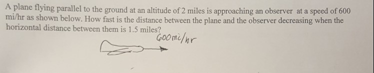 Solved A plane flying parallel to the ground at an altitude | Chegg.com