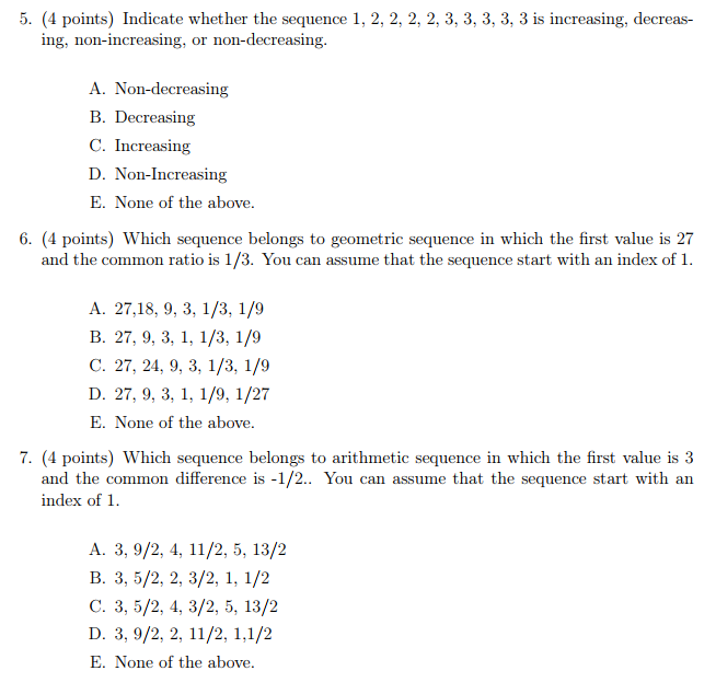 Solved 5. (4 points) Indicate whether the sequence 1, 2, 2, | Chegg.com