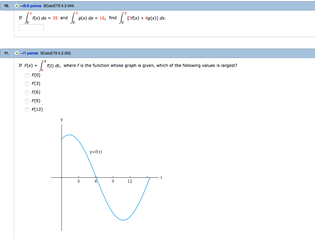 Solved 2· -/0.9 points scalcET8 5.2.007 A table of values of | Chegg.com