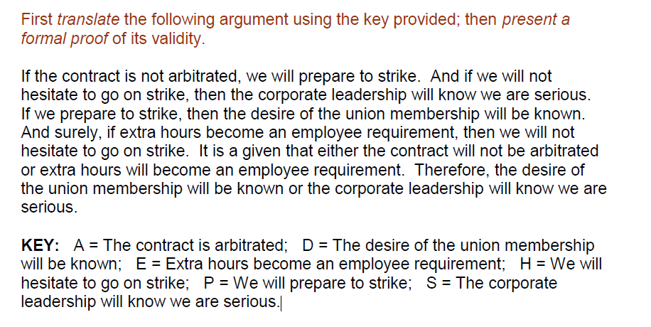 Solved First Translate The Following Argument Using The Key