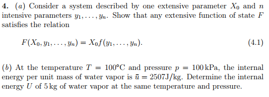 Solved (a) Consider a system described by one extensive | Chegg.com