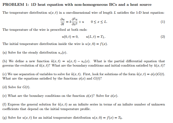 The temperature distribution u(x, t) in a | Chegg.com