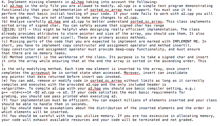 4. Implement missing elements in a2.hpp taking into | Chegg.com