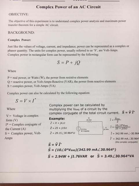 Solved - Complex Power of an AC Circuit OBJECTIVE The | Chegg.com