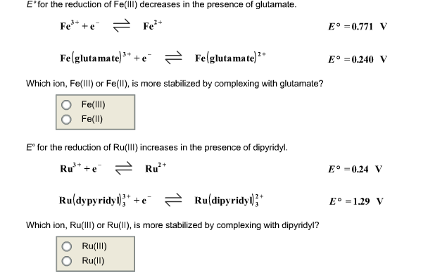 Solved E^degree for the reduction of Fe(|||) decreases in | Chegg.com