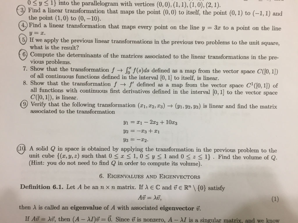 Solved Find a linear transformation that maps the point (0, | Chegg.com
