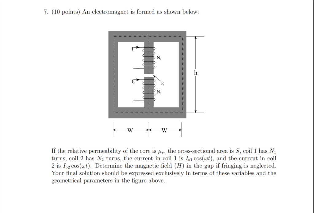 Solved 7. (10 points) An electromagnet is formed as shown | Chegg.com