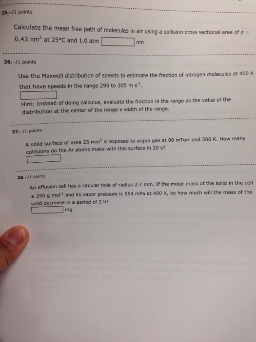 Calculate the mean free path of molecules in air | Chegg.com
