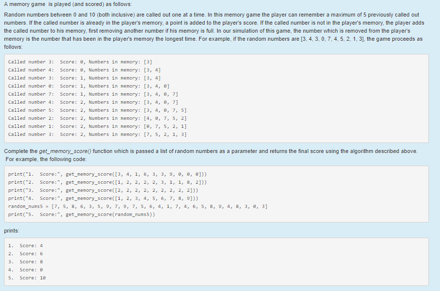 Solved A memory game is played (and scored) as follows | Chegg.com