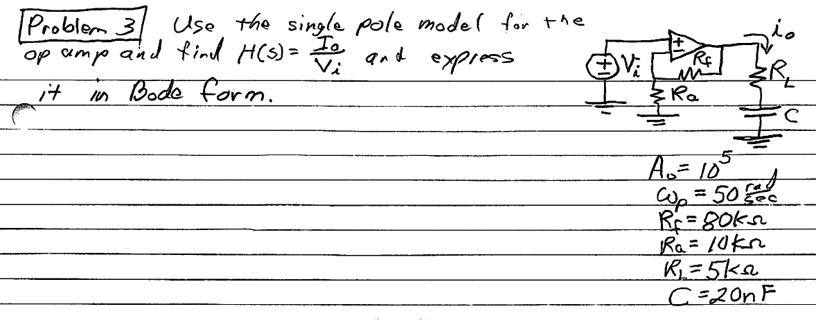 Solved Use the single pole model for the op amp and find | Chegg.com