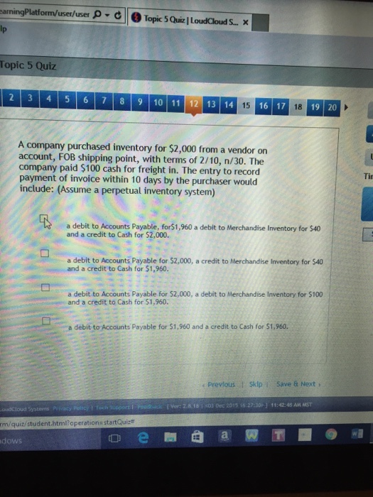 Solved A company purchased Inventory for $2,000 from a | Chegg.com
