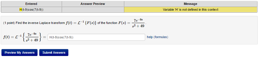 Solved (1 point) Find the inverse Laplace transform | Chegg.com