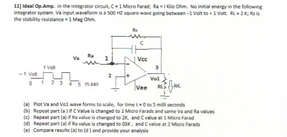 Solved 11] deal OpAmp. In the integrator circuit, C = 1 | Chegg.com