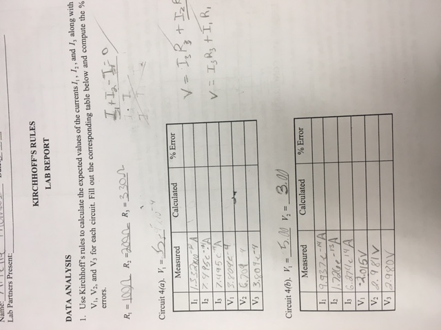 Solved Kirchhoff's Rules lab report | Chegg.com