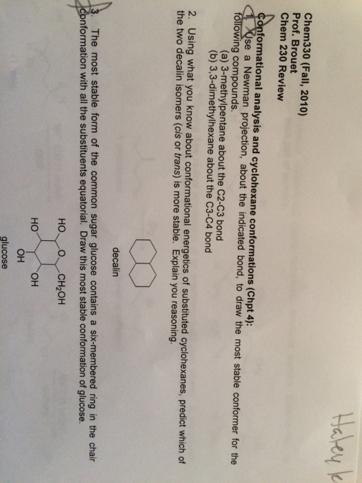 Solved Conformational analysis and the cyclohexane | Chegg.com
