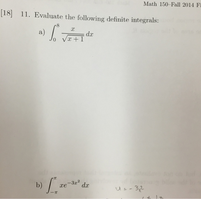 Solved 11. Evaluate the following definite integrals: a) | Chegg.com