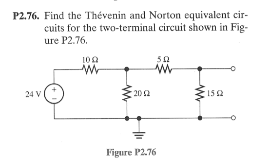Solved P2.76. Find the Thevenin and Norton equivalent | Chegg.com