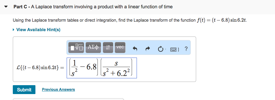 Solved Part C·A Laplace transform involving a product with a | Chegg.com