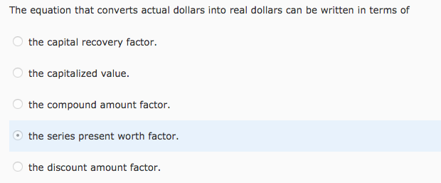 Solved The equation that converts actual dollars into real | Chegg.com