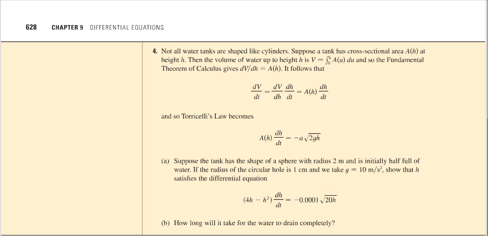 Solved 628 CHAPTER 9 DIFFERENTIAL EQUATIONS 4. Not all water | Chegg.com