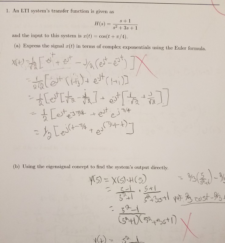 Solved 1. An LTI system's transfer function is given as s + | Chegg.com