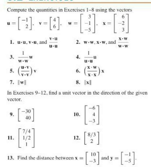 Solved Compute the quantities in Exercises 1-8 using the | Chegg.com