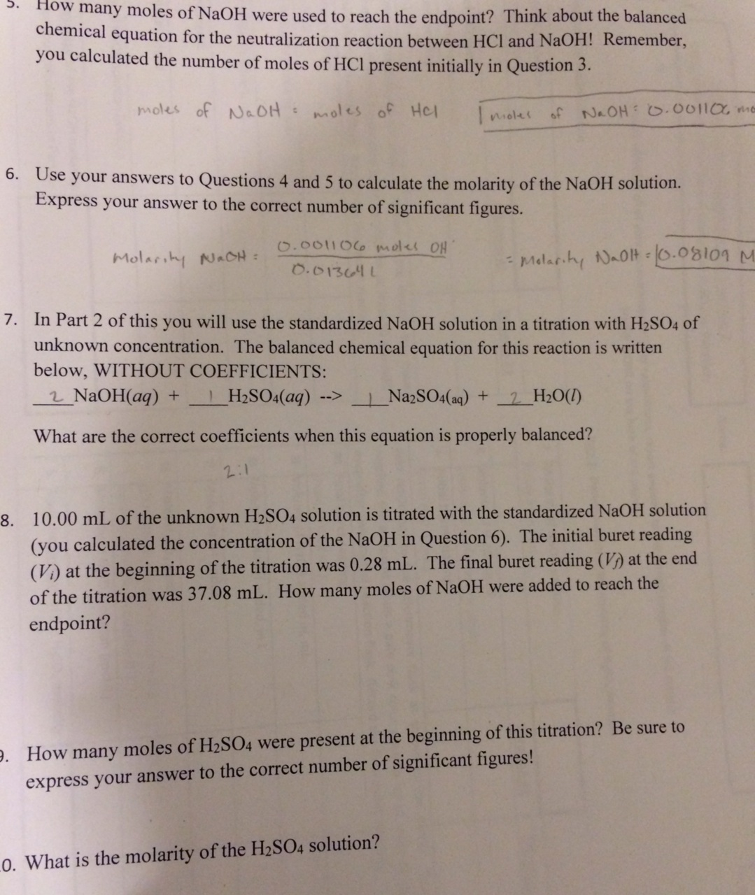 Solved How many moles of NaOH were used to reach the | Chegg.com