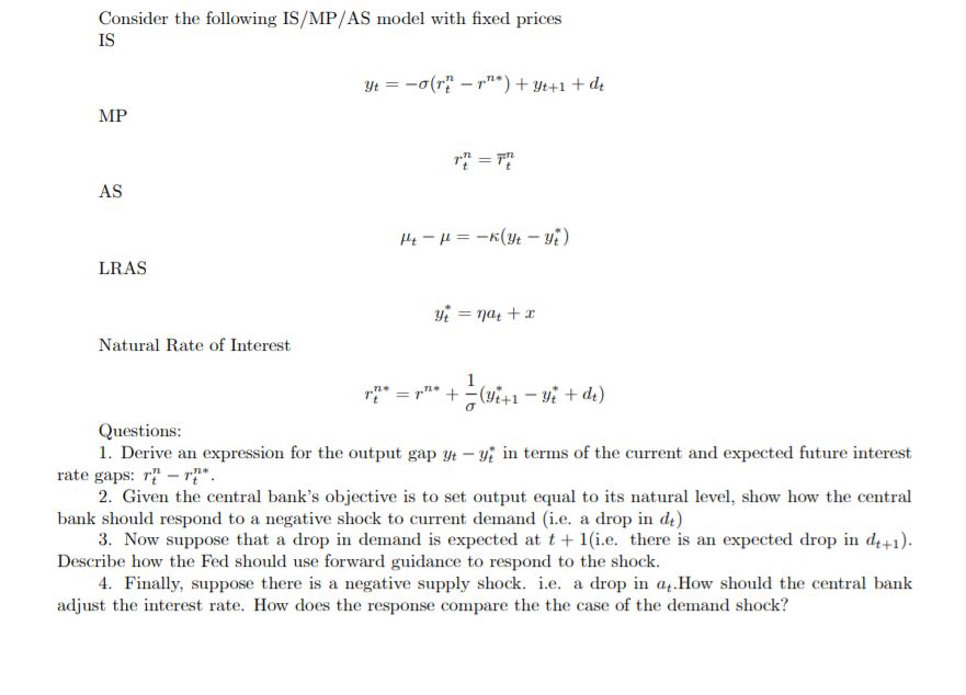 Solved Consider the following IS/MP/AS model with fixed | Chegg.com