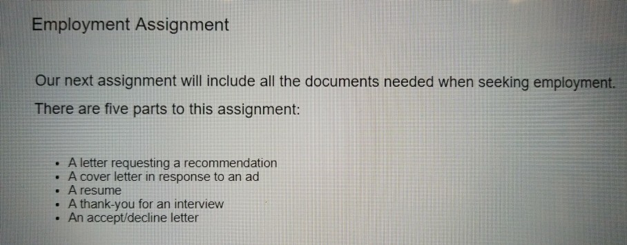 Solved Employment Assignment Our next assignment will | Chegg.com