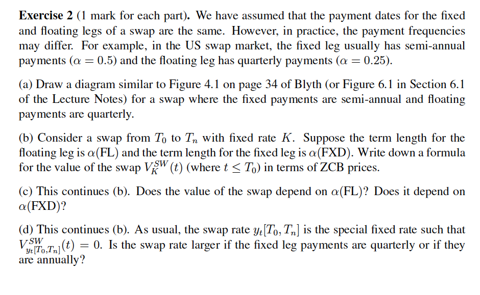 4 INTEREST RATE SWAPS Floating leg To T2 Fixed leg aK | Chegg.com