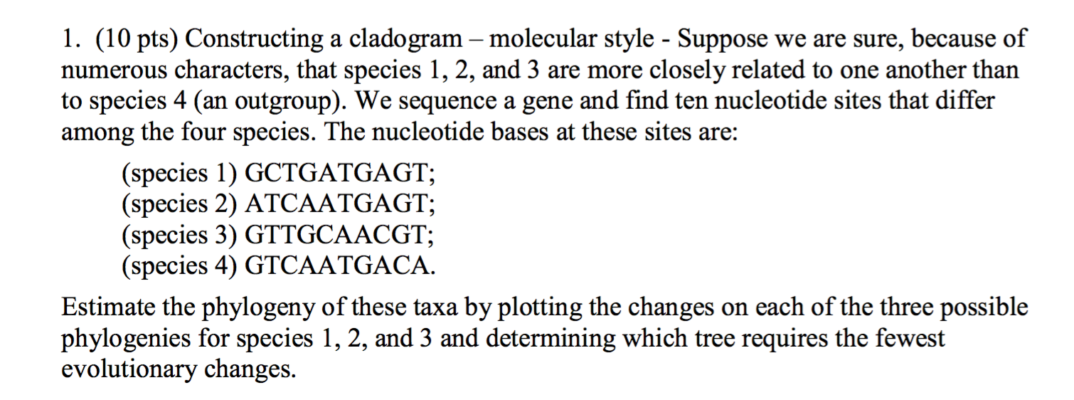 Solved Constructing a cladogram - molecular style - Suppose | Chegg.com