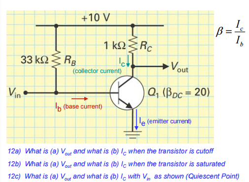 Solved 12a) What is (a) Vout and what is (b) IC when the | Chegg.com