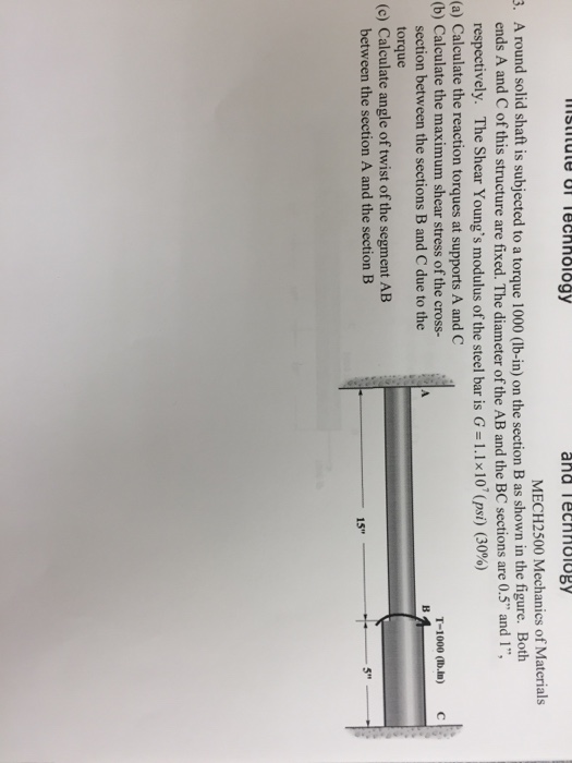 Solved A round solid shaft is subjected to a torque 1000 | Chegg.com